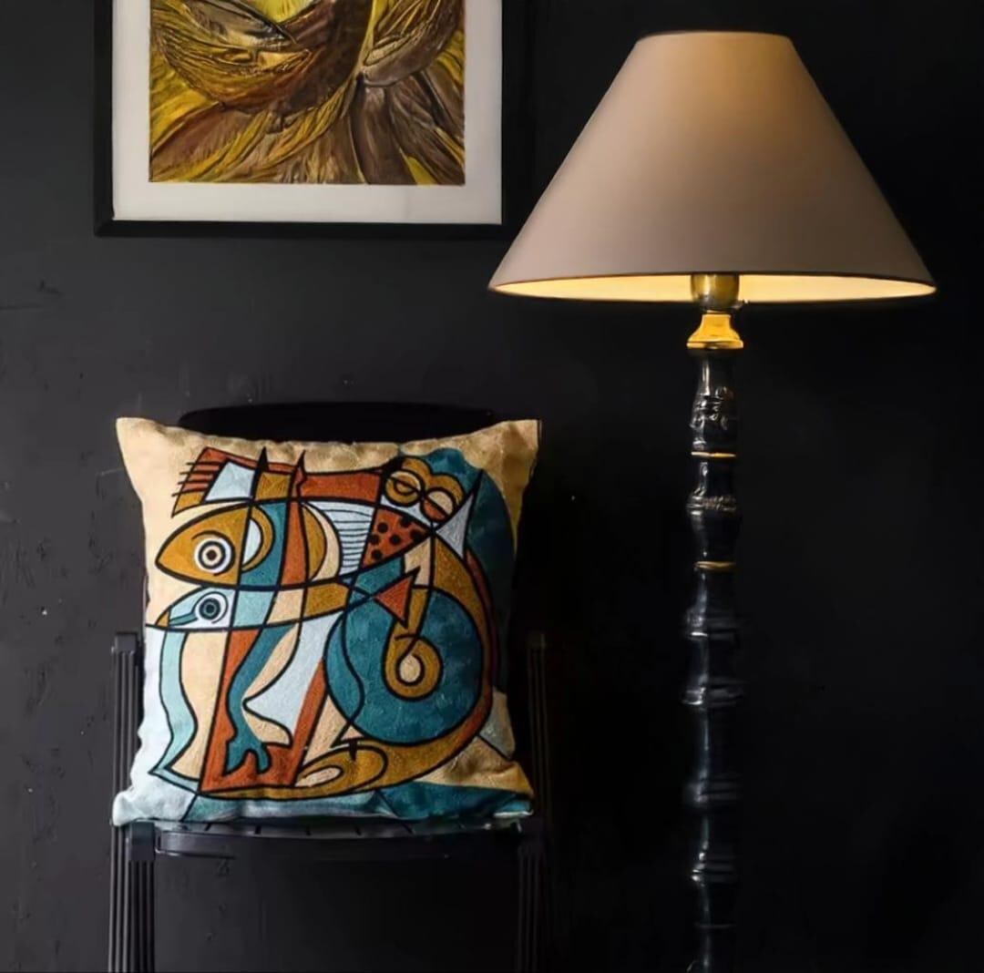 Premium Picasso Abstract Embroidered Pillow Cover in Canvas, Featuring ...