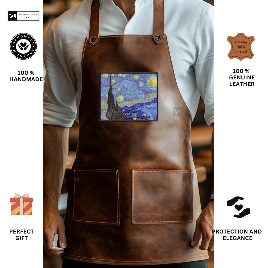 The Starry Night Embroidered Customized Top Grain Leather Apron Butcher ...