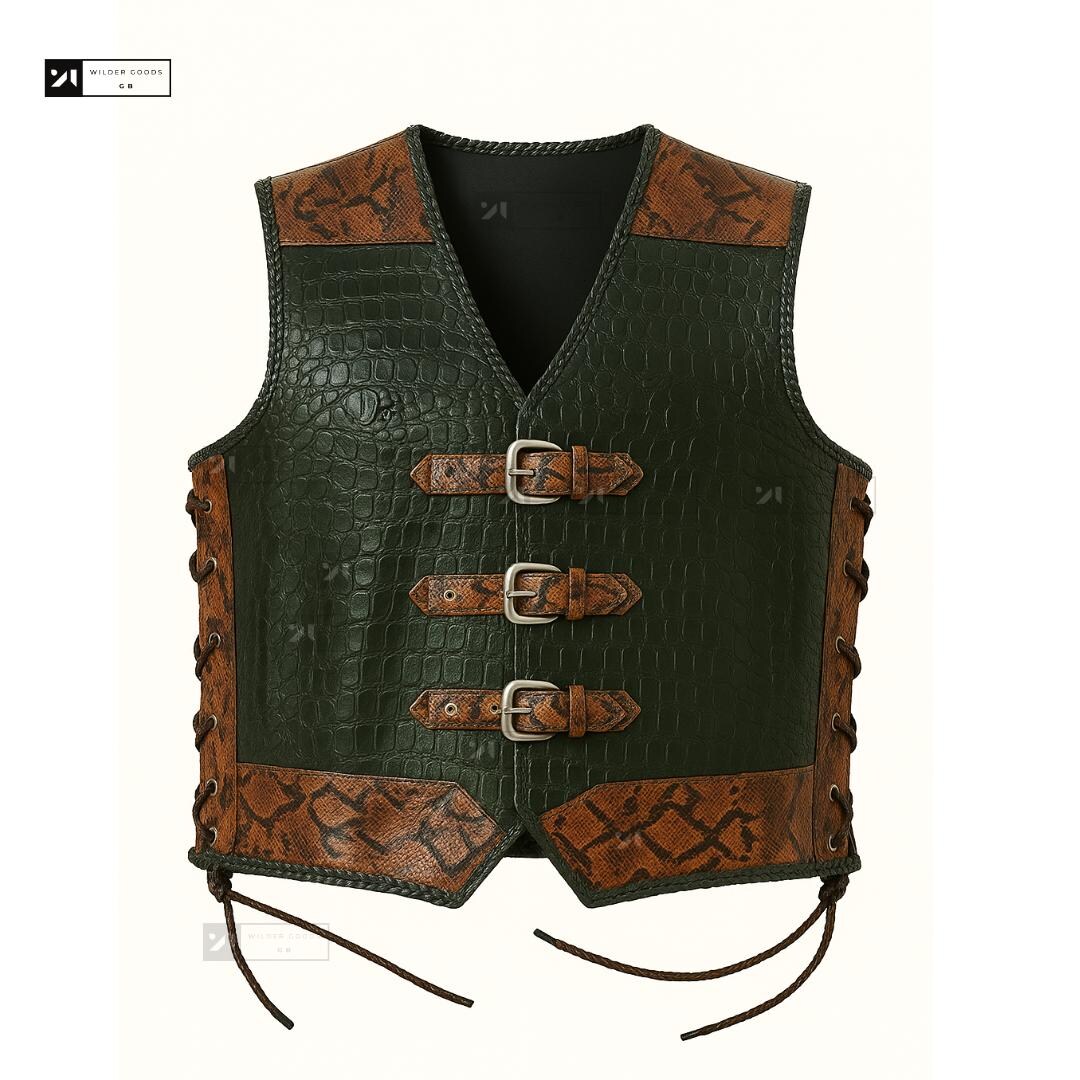 Handmade Crocodile & Snakeskin Leather Vest-men's Exotic Western Biker ...