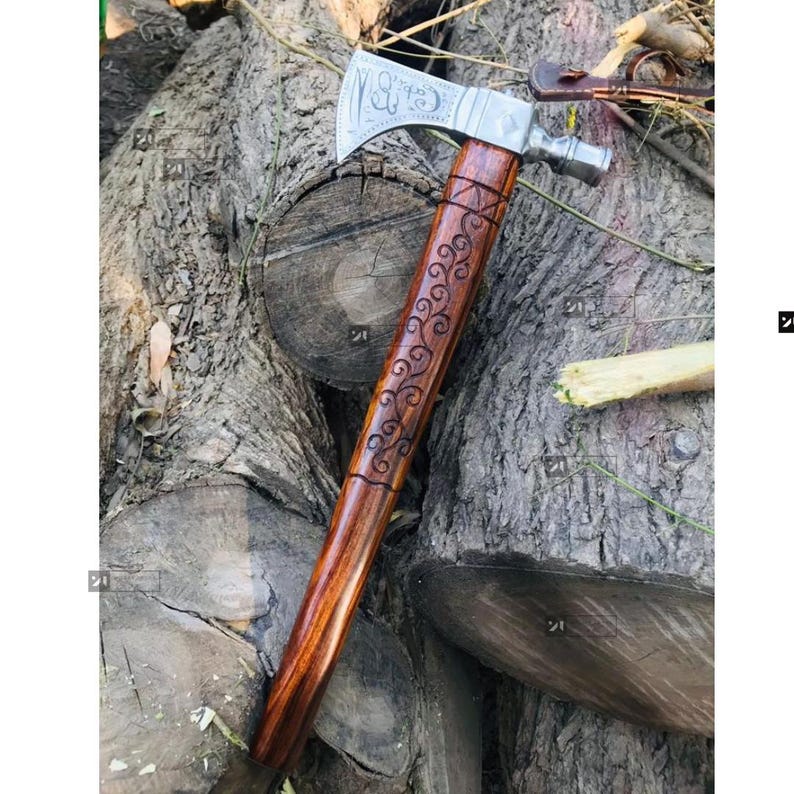 Engraved Viking Tomahawk Axe: Hand-forged Carbon Steel, Ash Wood Handle ...