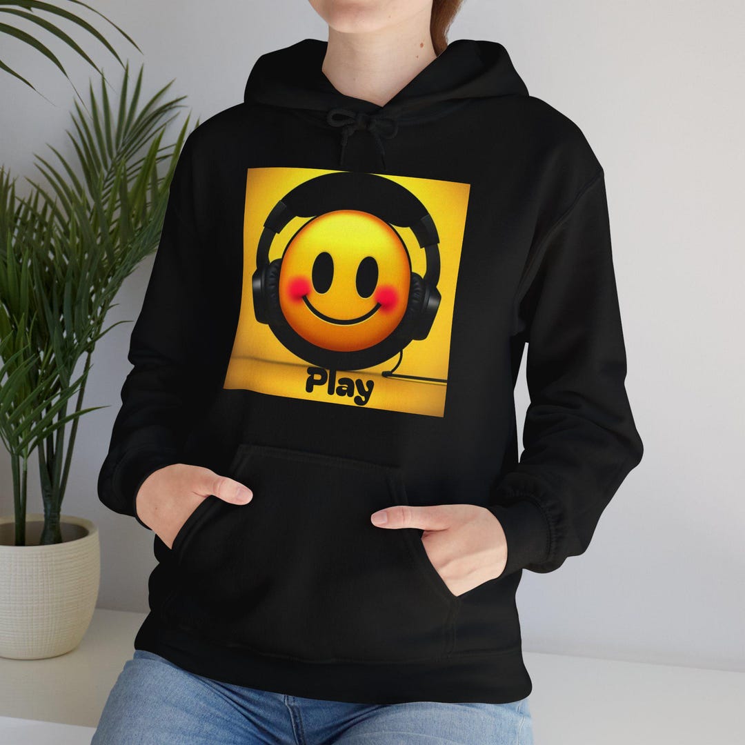 Play Smiley Face Headphones Hoodie, Music and Gamer Gift, Unisex ...