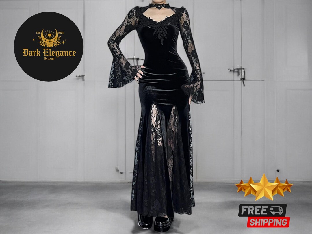 Women’s Gothic Lace Dress | Relaxed Long-sleeve Slim-fit Style ...