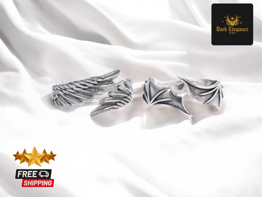 Retro Wing Couple Rings Bold Punk Style Jewelry Unisex Edgy Statement ...