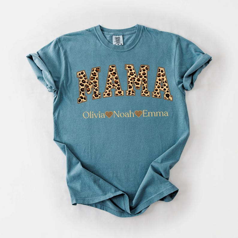 Personalized Leopard Mama Shirt With Kids Names, Comfort Colors Custom ...