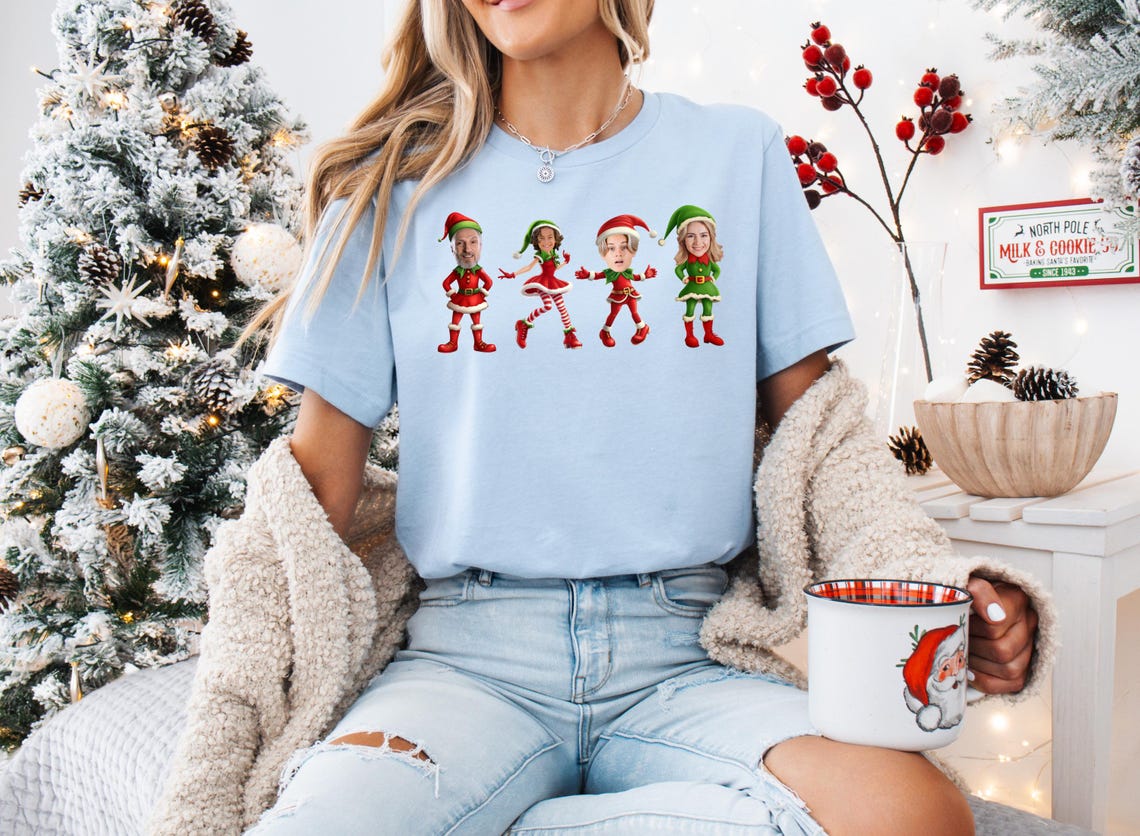 Personalized Elf Face Christmas Shirt, Custom Family Matching Tee ...