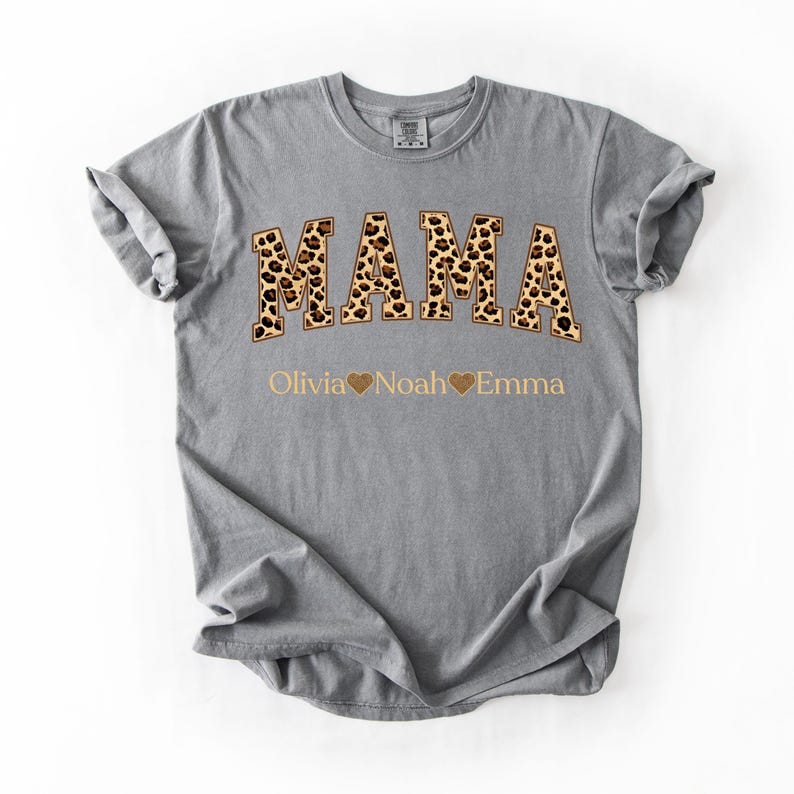 Personalized Leopard Mama Shirt With Kids Names, Comfort Colors Custom ...
