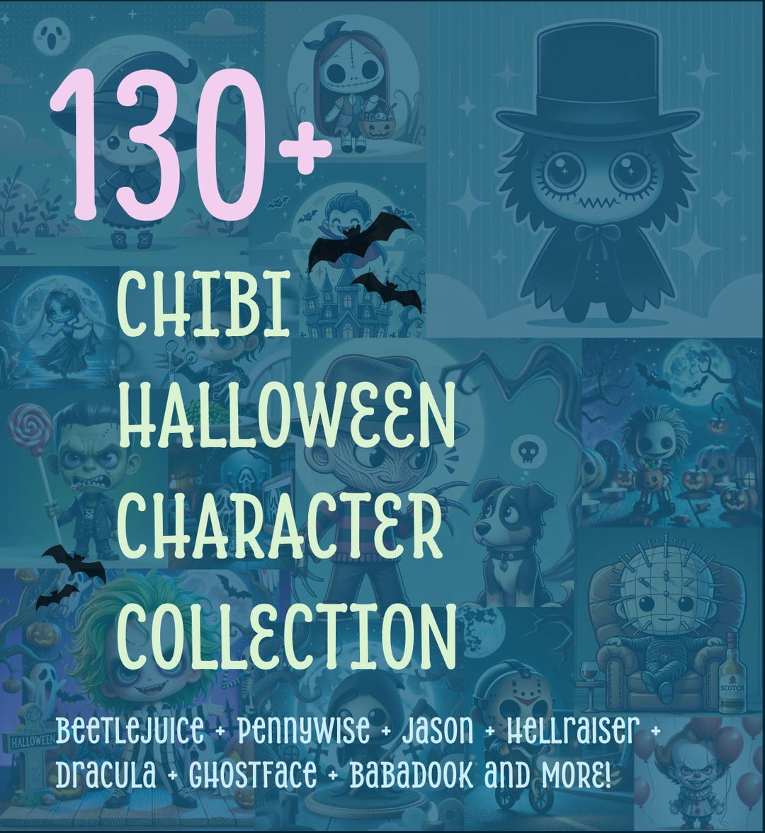 HORROR CHIBI Halloween Characters Digital Sticker Set - Etsy