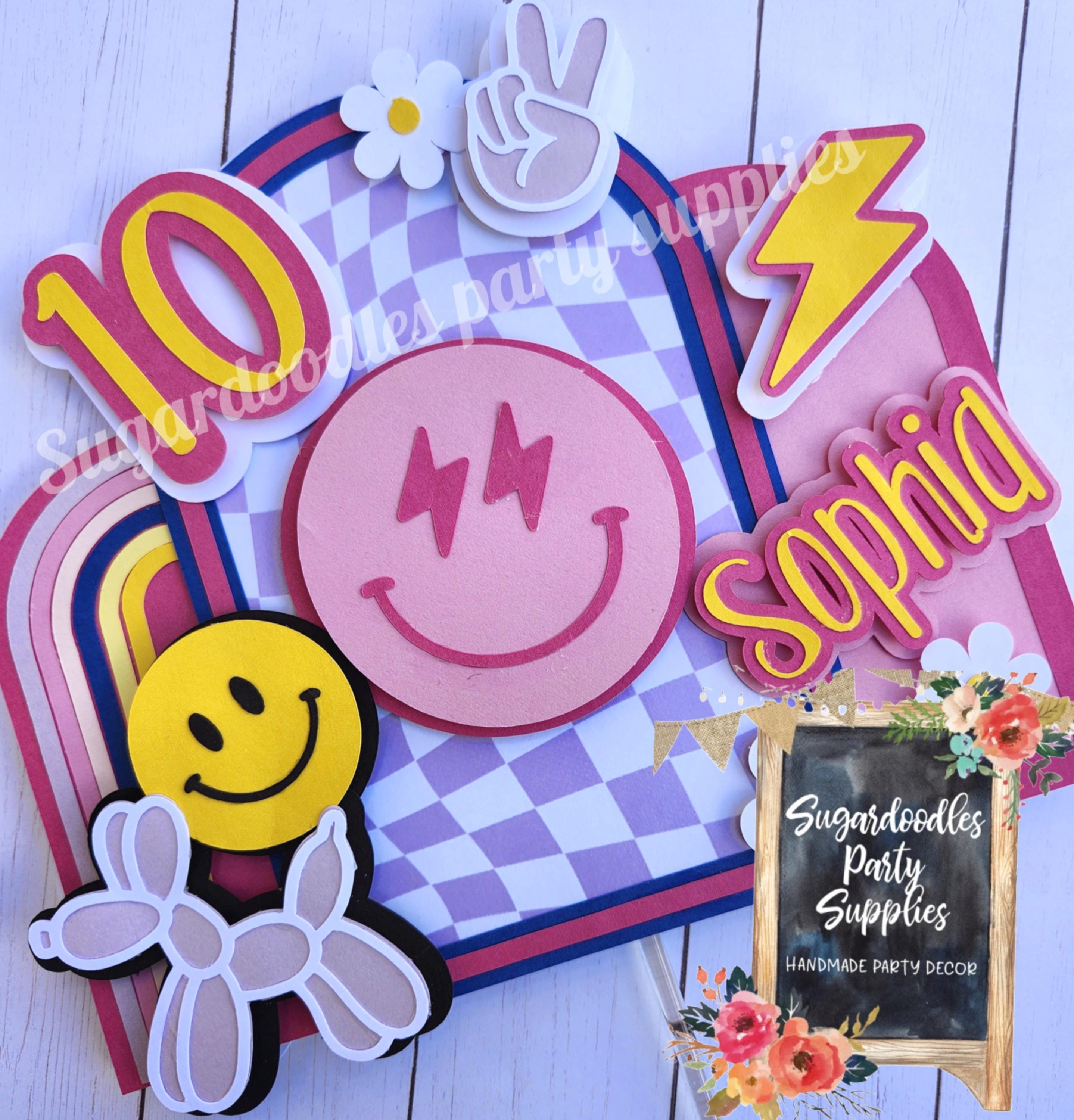 Preppy Smiley Cake Topper-preppy Party Theme Decor-smiley Cake Topper ...