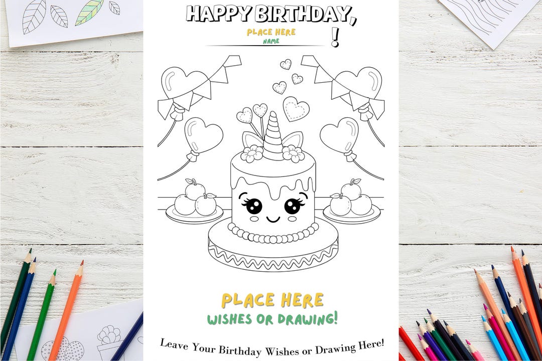 Printable Birthday Cake Coloring Page, Custom Kids Activity Card ...