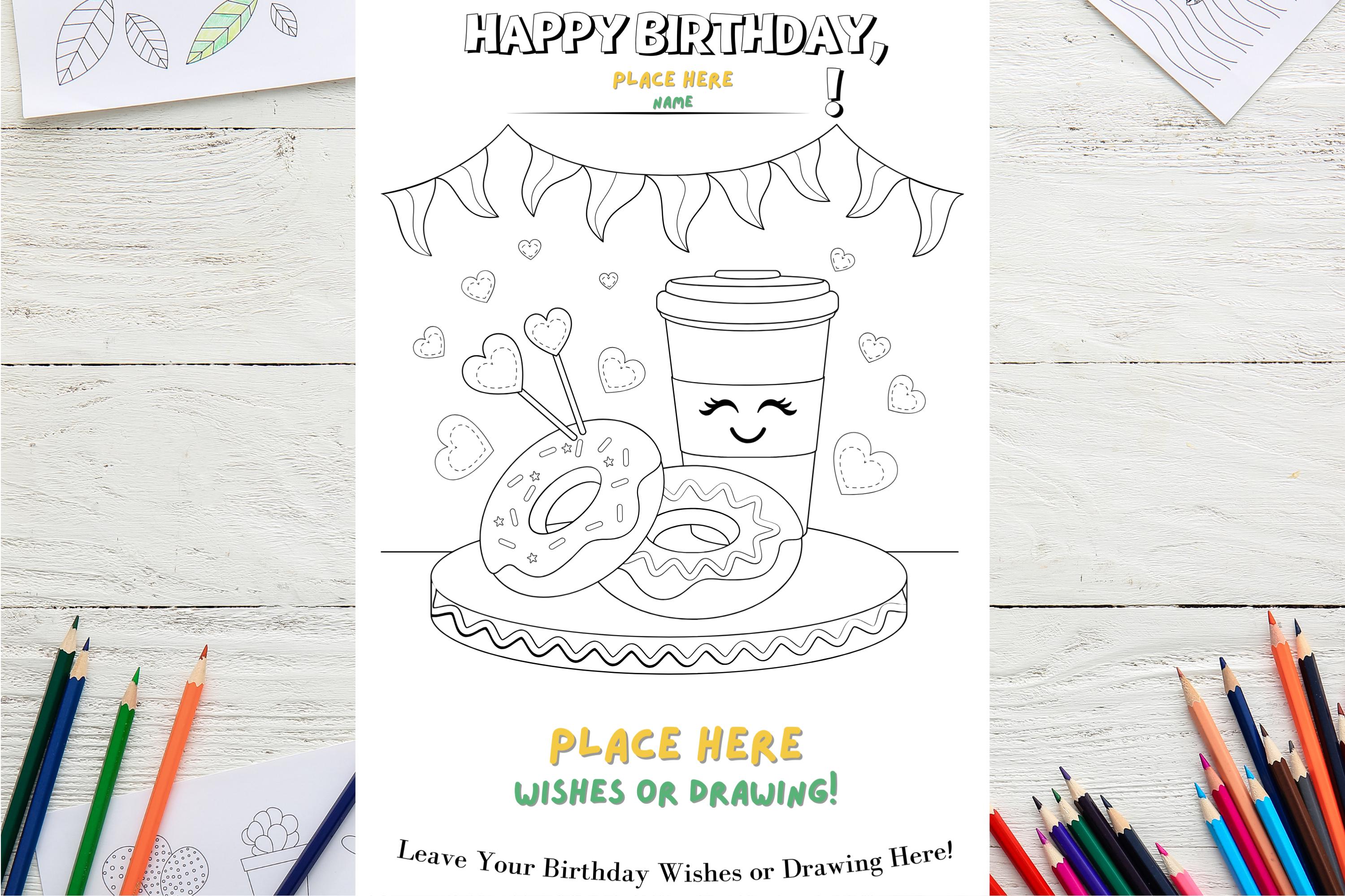 Customizable Happy Birthday Coloring Page – Printable & Colorable Kids ...