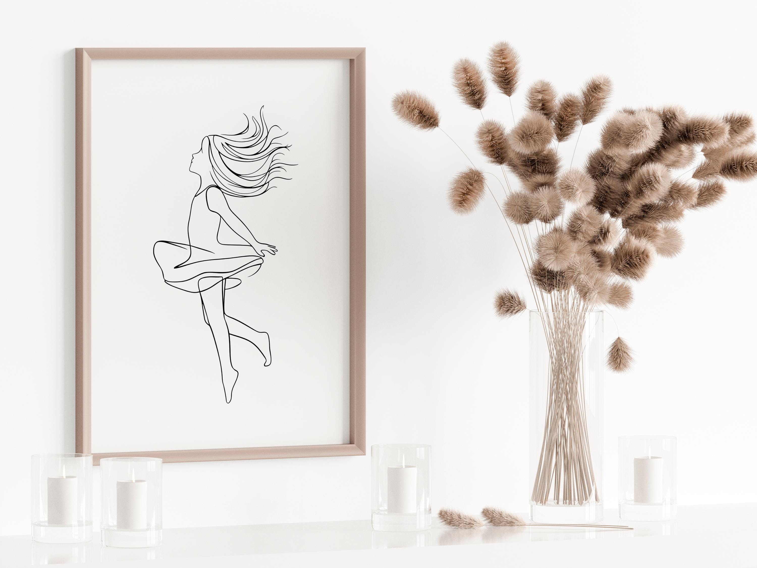 Elegant Girl Line Art Print: Minimalist Fashion Illustration (digital ...