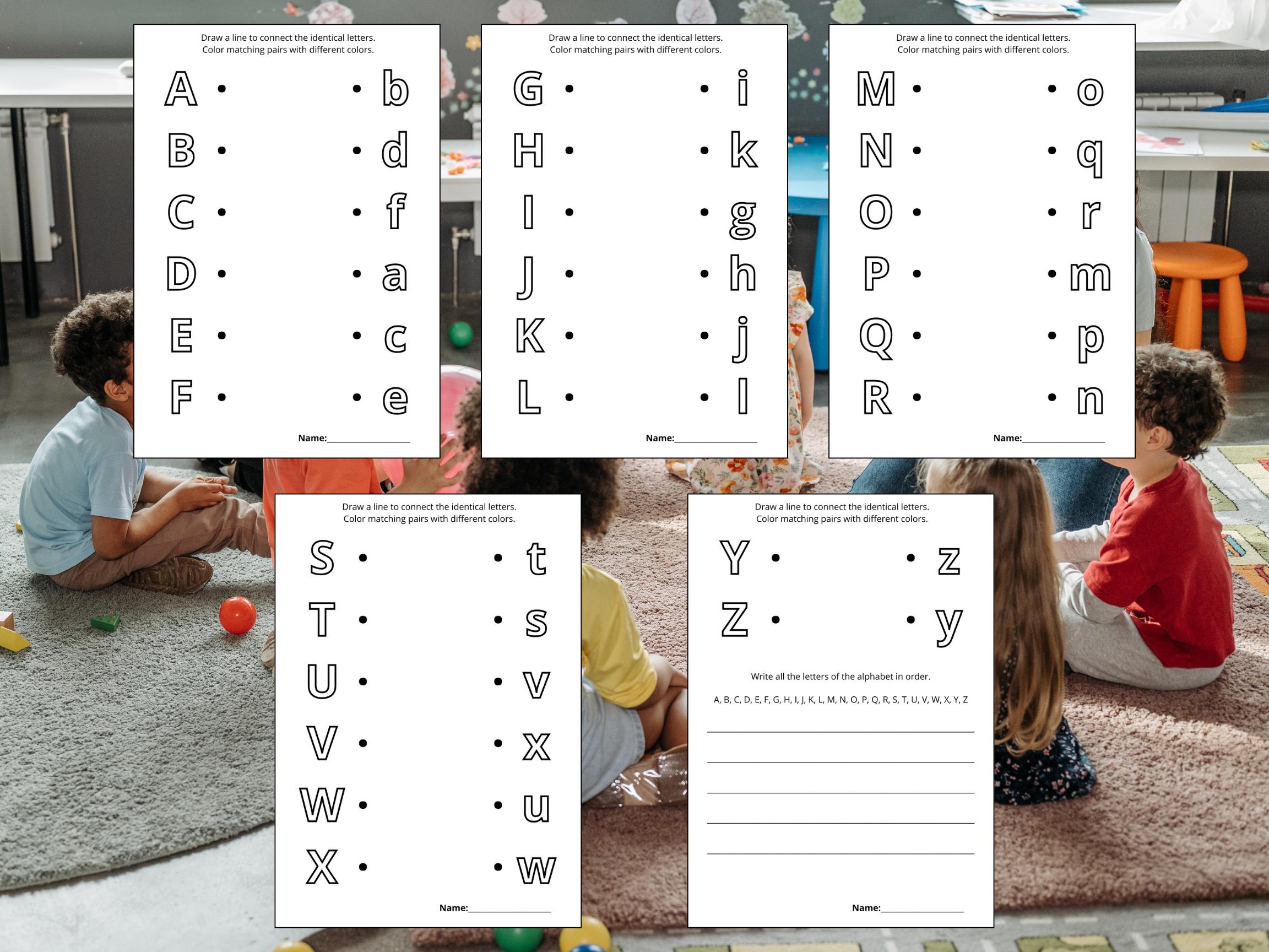 Printable Alphabet Matching Worksheets, Preschool Coloring Page, ABC ...