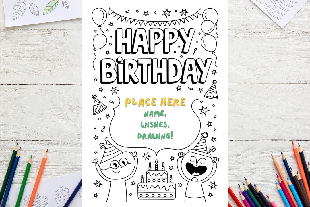 Printable Kids Birthday Card, Colorable Birthday Card, Card for Friends ...