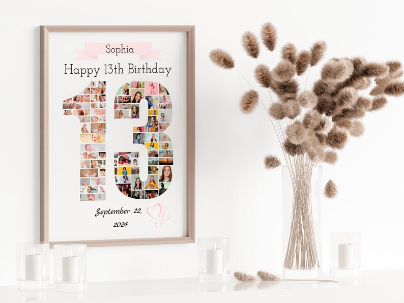Personalized 13th Birthday Photo Collage Gift (canva Template) - Etsy