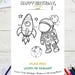 Happy Birthday Coloring Page, Space Theme, Customizable Card for Boy ...