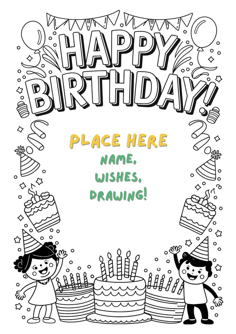 Kids Birthday Card, Customizable Coloring Card for Kids, 5x7 Printable ...