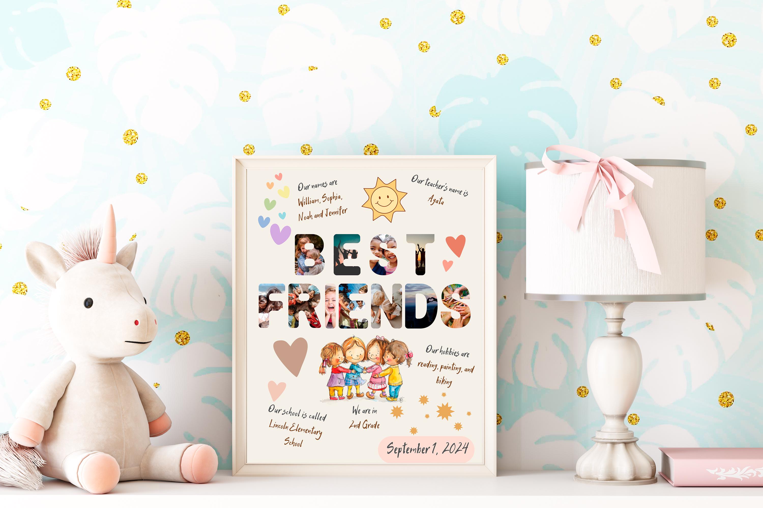 Best Friend Photo Collage Template for School, Editable Back to School ...