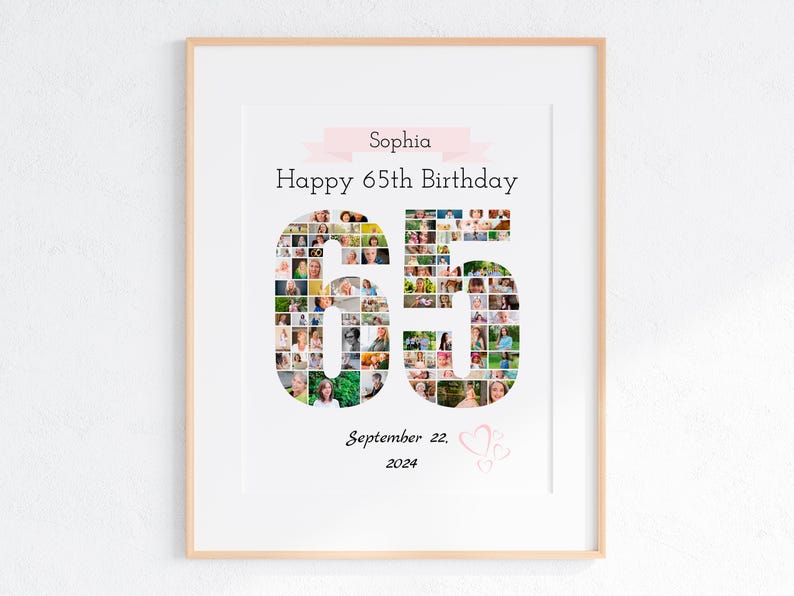 Personalized 65th Birthday Photo Collage Gift (canva Template) - Etsy