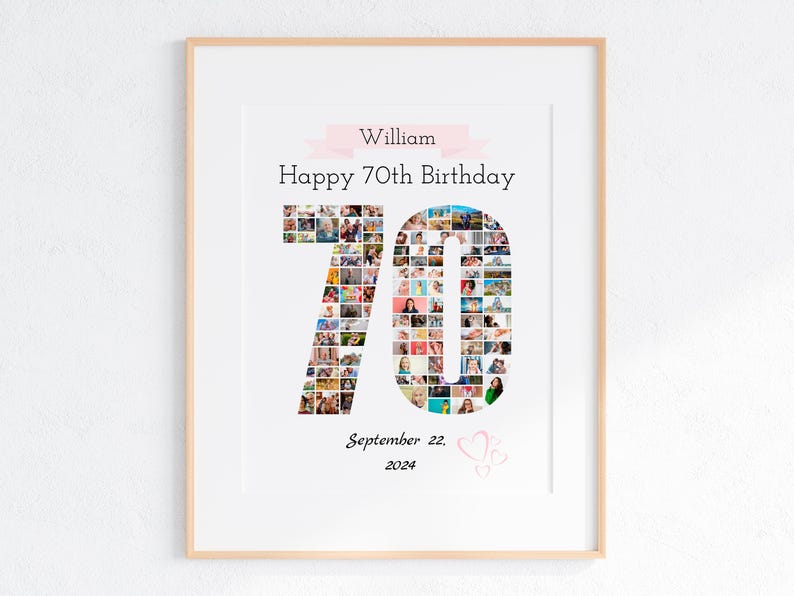 Personalized 70th Birthday Photo Collage Gift (canva Template) - Etsy