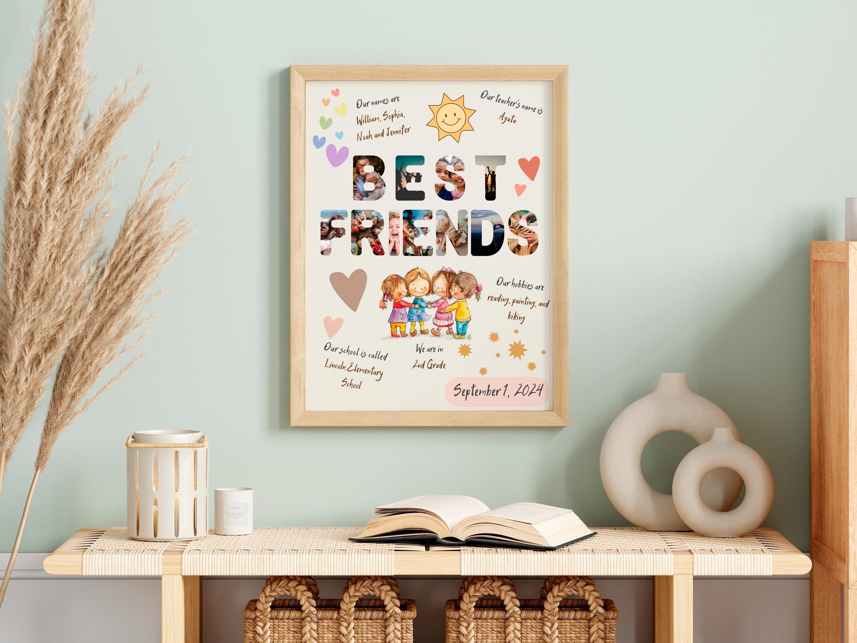 Best Friend Photo Collage Template for School, Editable Back to School ...