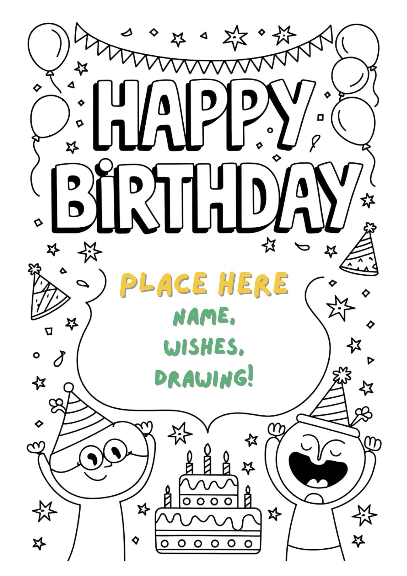 Printable Kids Birthday Card, Colorable Birthday Card, Card for Friends ...