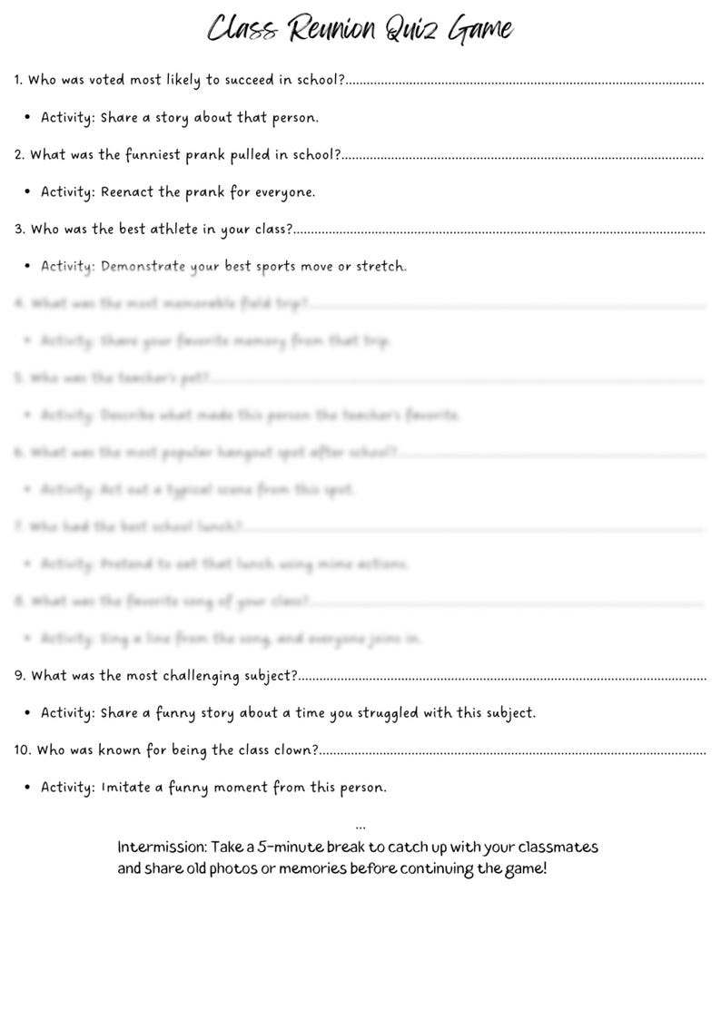 20fun Class Reunion Games | Ready-to-print | Class Trivia Game ...