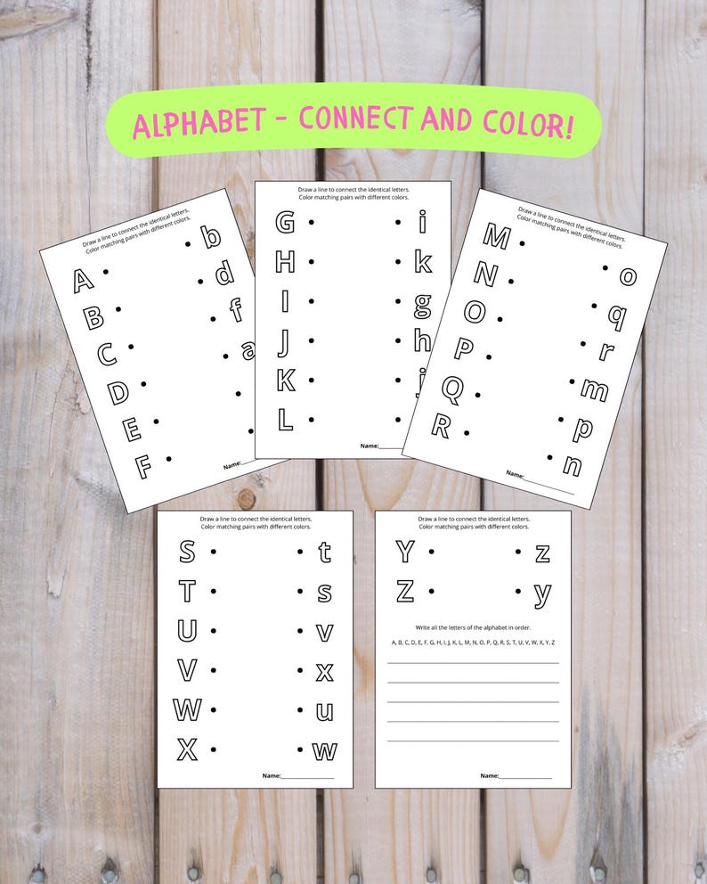 Printable Alphabet Matching Worksheets, Preschool Coloring Page, ABC ...