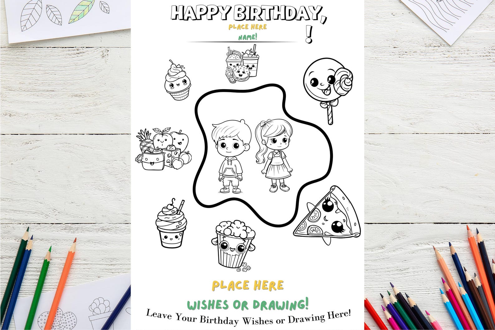 Happy Birthday Coloring Page: Sweets & Burgers Theme (printable Gift ...