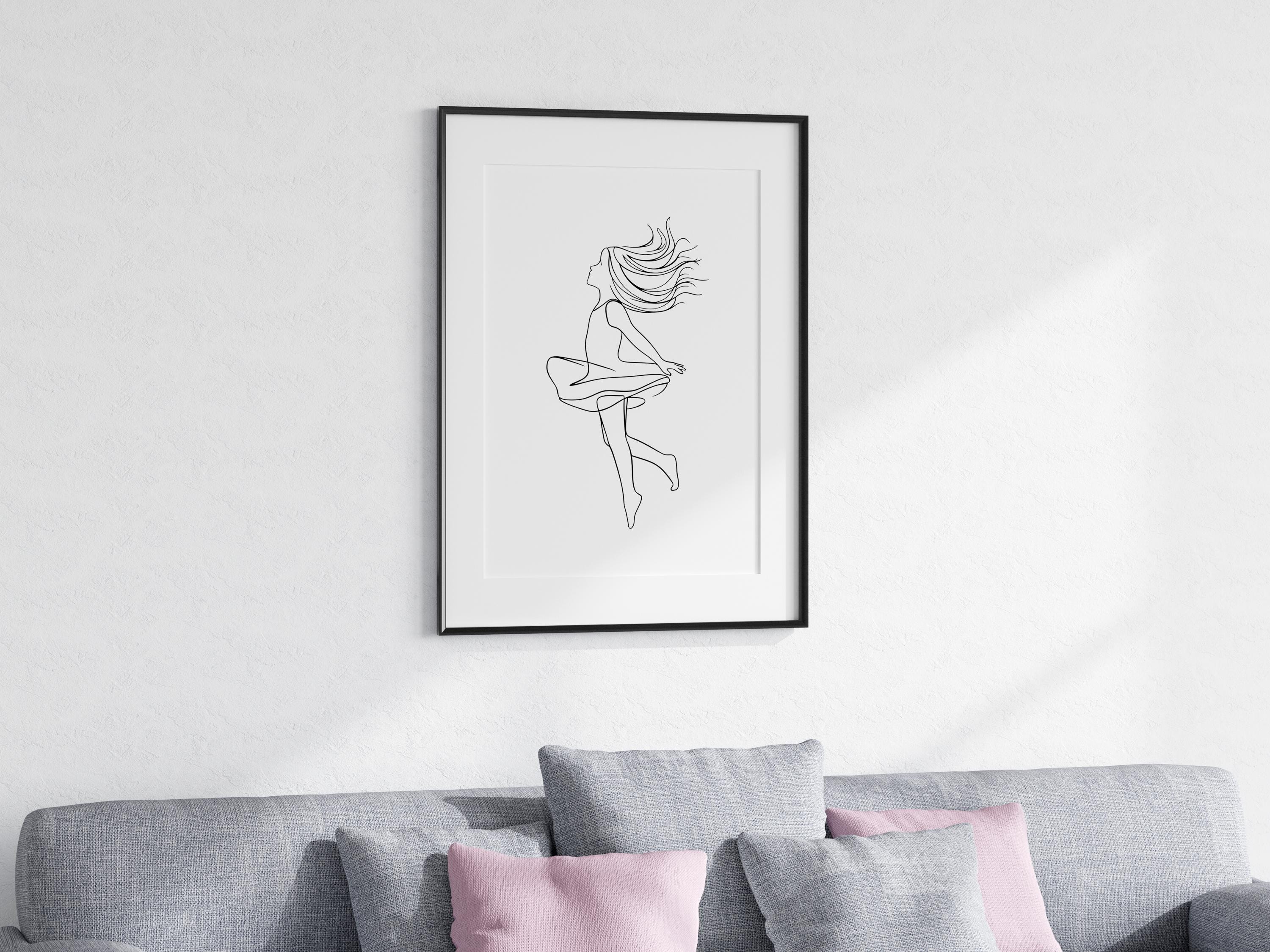 Elegant Girl Line Art Print: Minimalist Fashion Illustration (digital ...