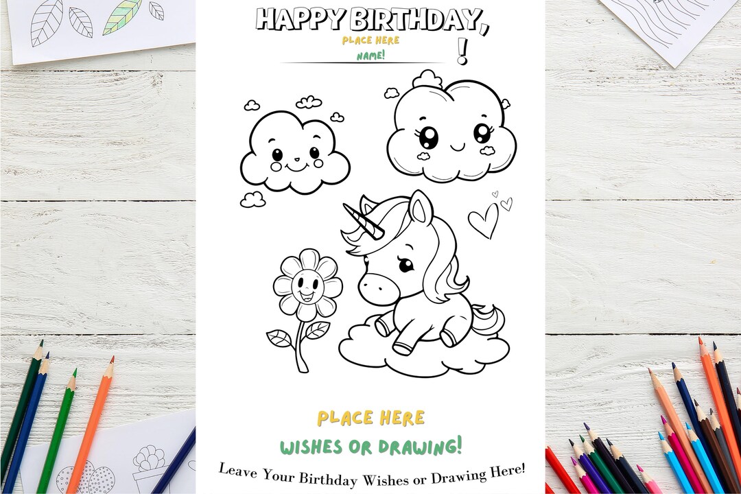 Happy Birthday Coloring Page - Unicorn in the Clouds Theme ...