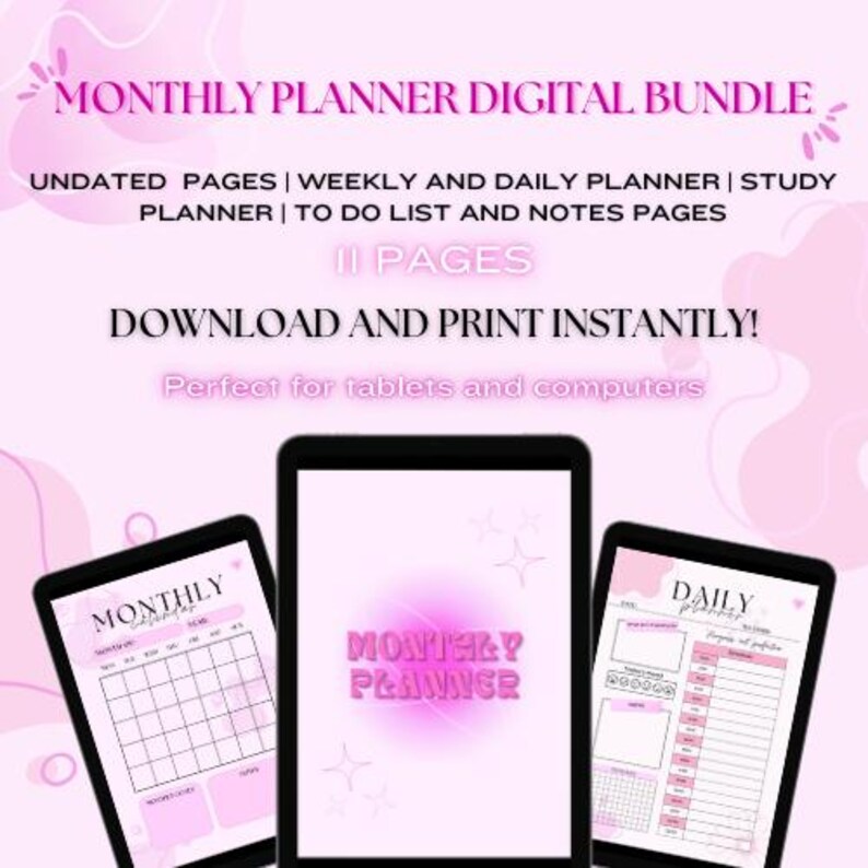 Chic Aesthetic Light Pink Monthly Planner Digital Bundle for ...
