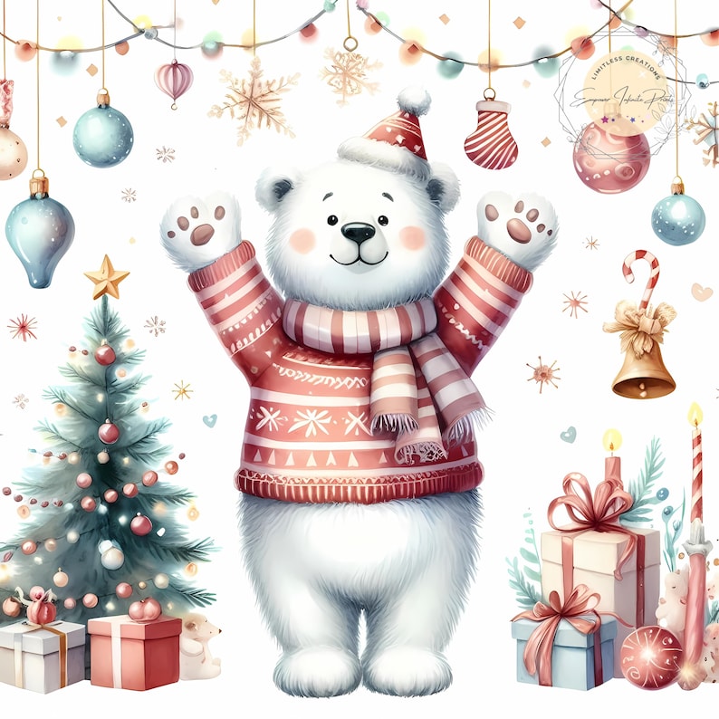 Christmas Polar Bear Clipart Set | Cute Holiday Polar Bears in Santa ...