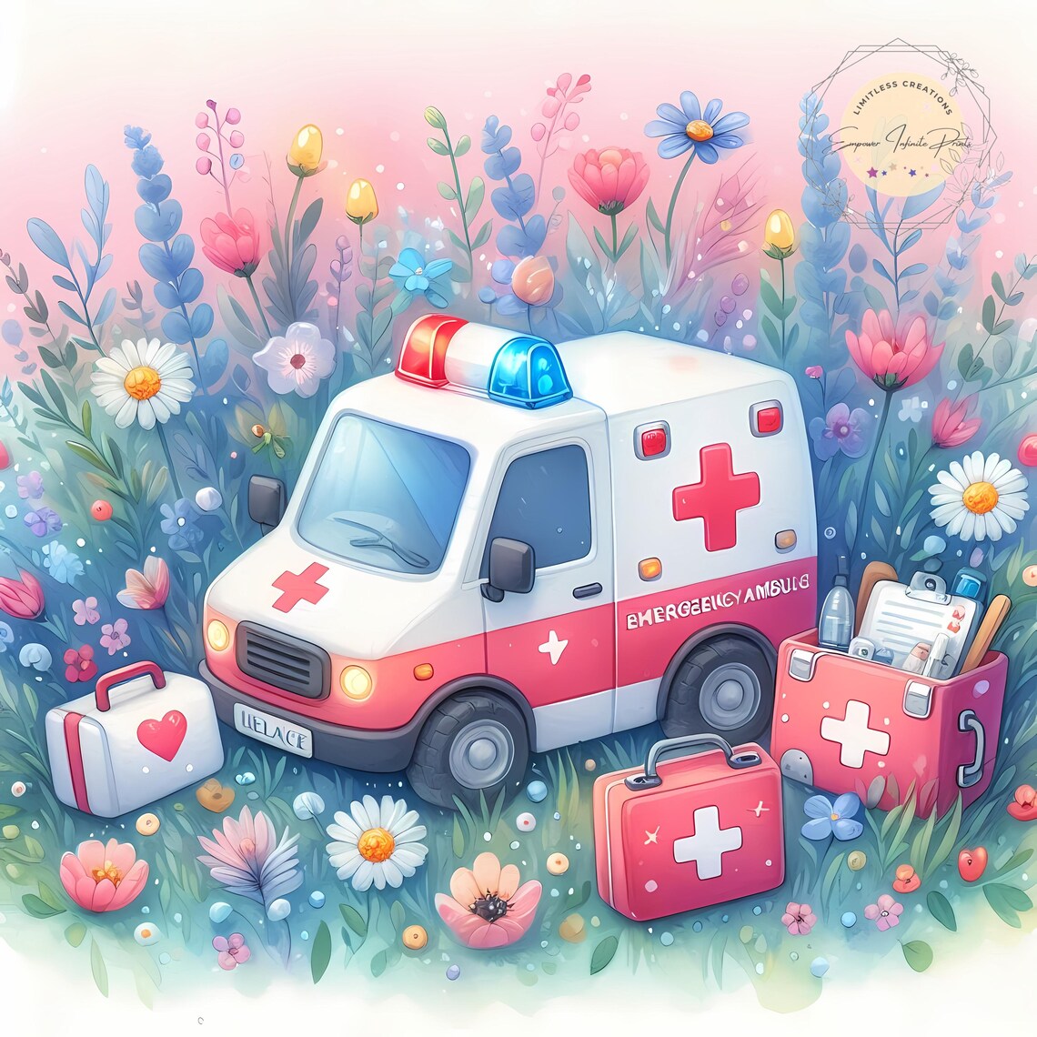 Watercolor Emergency Sirens and Ambulance Clipart for Kids | Cute First ...