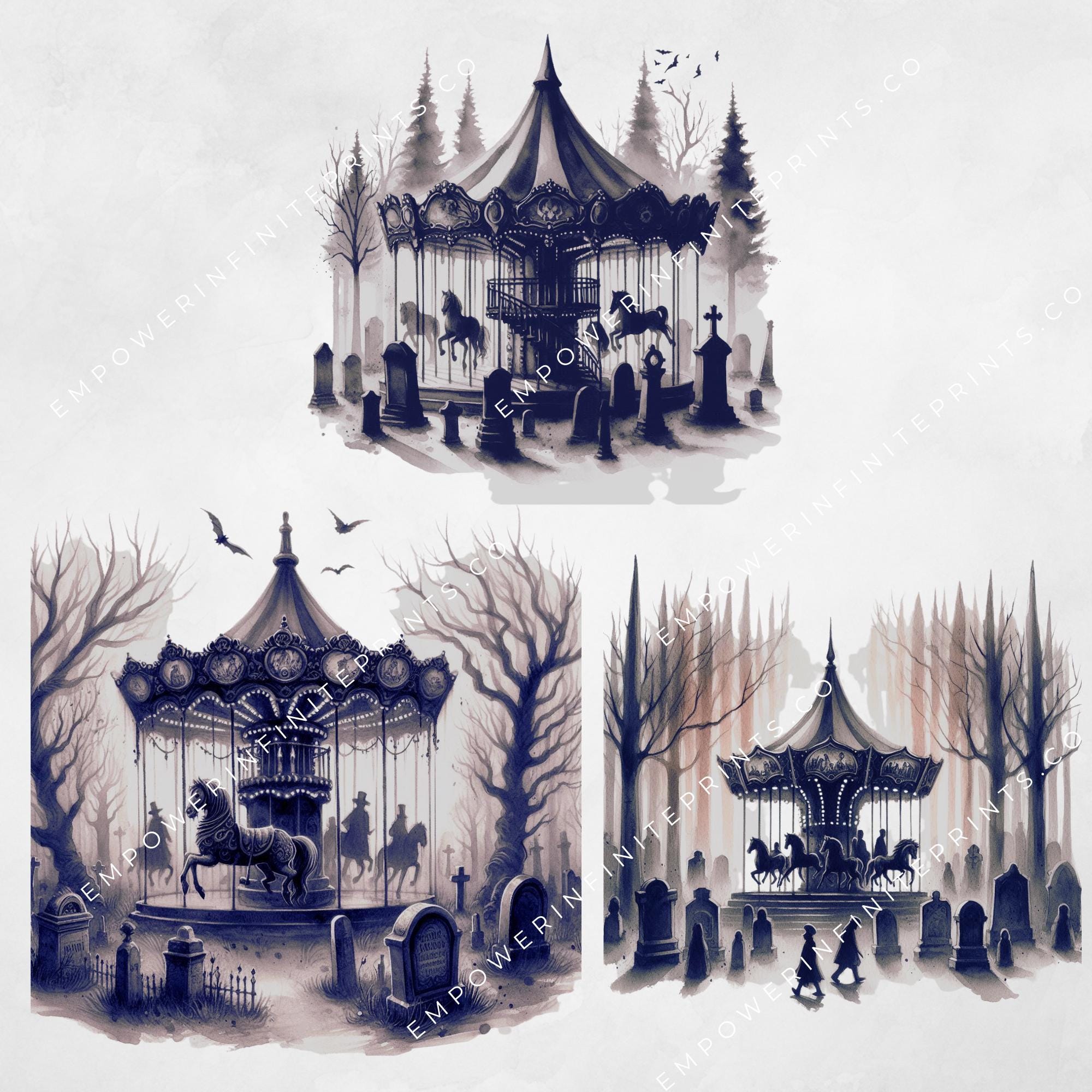 Haunted Carousel Clipart: Gothic Graveyard PNG Digital Art - Etsy