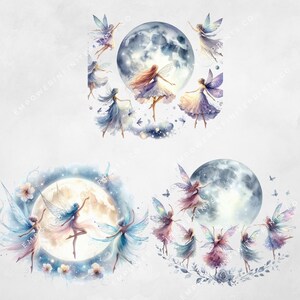 Whimsical Fairy and Moon Clipart | Watercolor Fantasy Art PNG ...