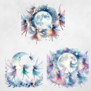 Whimsical Fairy and Moon Clipart | Watercolor Fantasy Art PNG ...