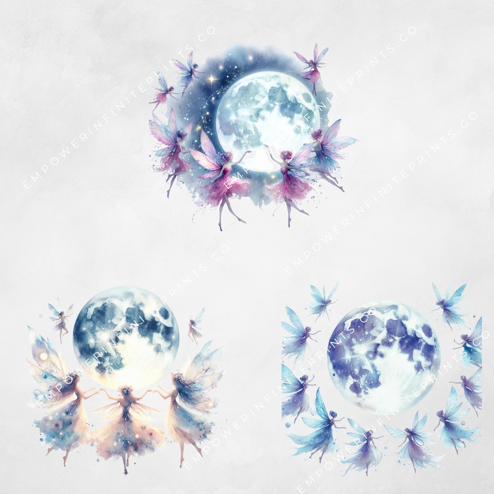 Whimsical Fairy and Moon Clipart | Watercolor Fantasy Art PNG ...