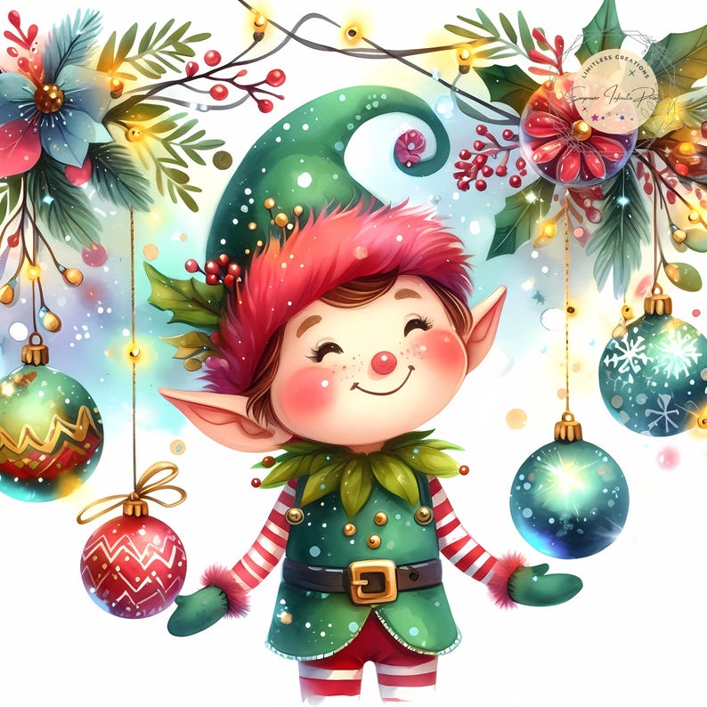 Sparkling Christmas Elves Clipart Set | 10 Festive Elf Illustrations ...