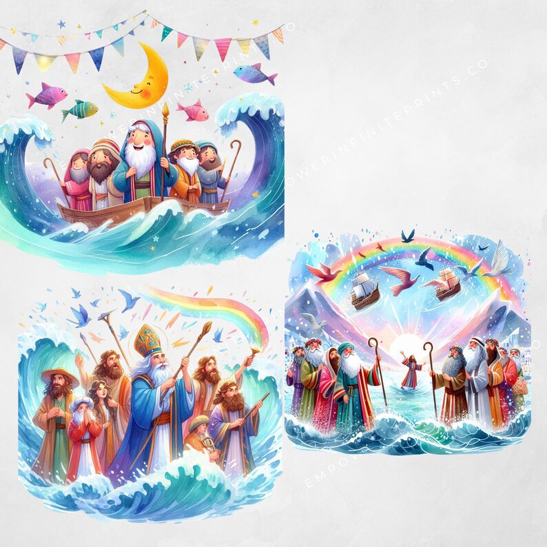 Moses Parts Red Sea Clipart: Watercolor Christian Art (digital Download ...