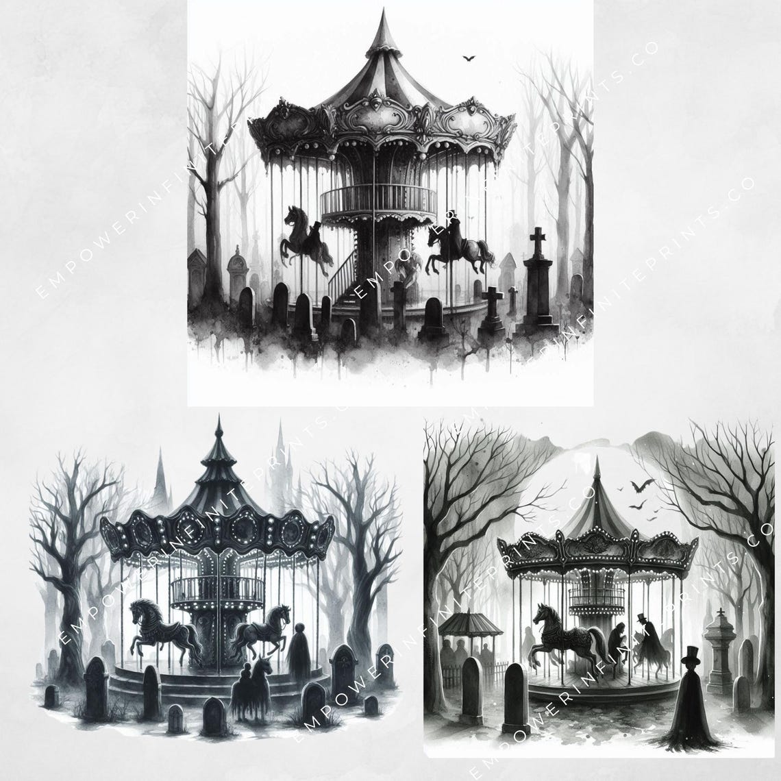 Haunted Carousel Clipart: Gothic Graveyard PNG Digital Art - Etsy