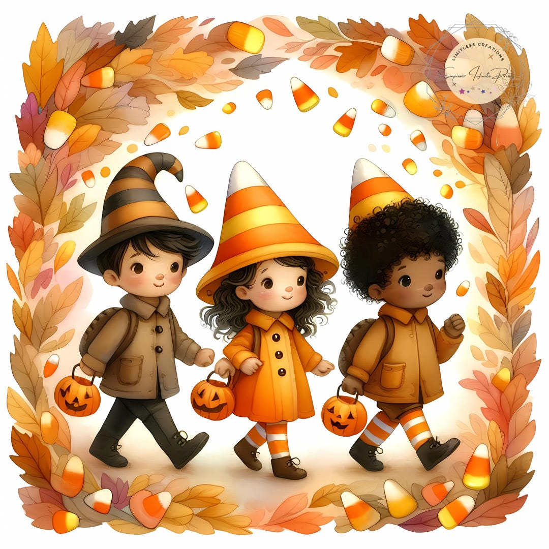 Candy Corn Trick or Treat Kids Clipart | Cute Halloween Children With ...