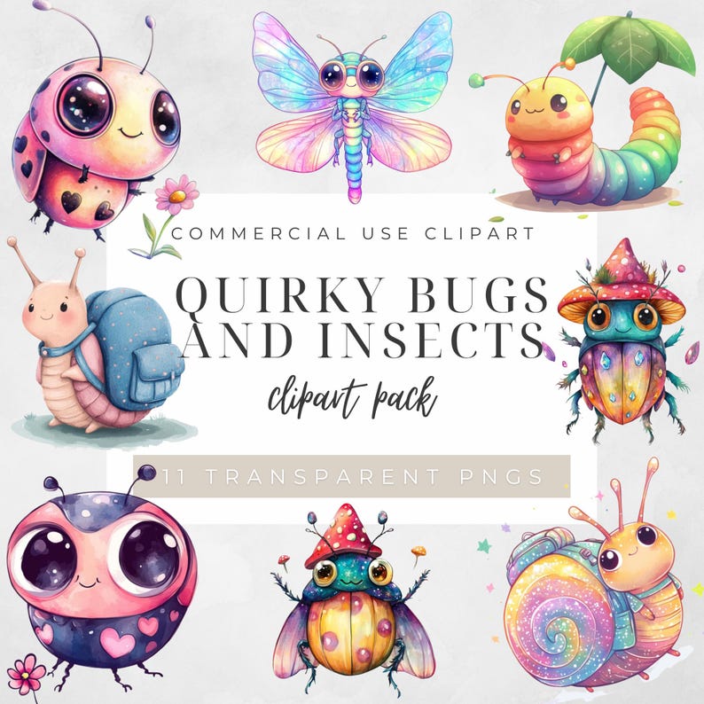 Whimsical Bugs PNG Clipart | Cute Insect Graphics (digital Download) - Etsy
