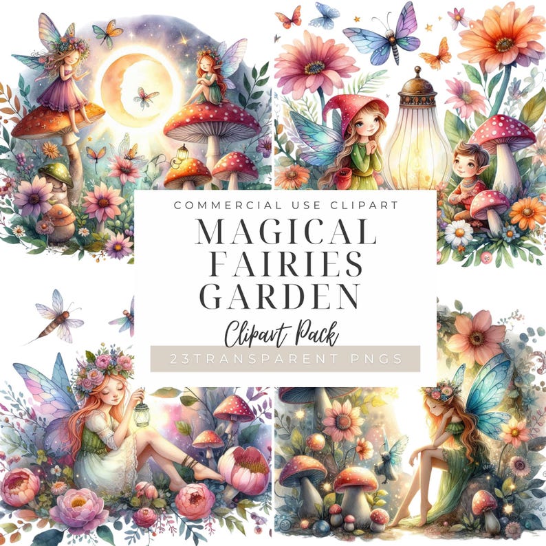 Secret Garden Fairies Clipart: Whimsical Fantasy PNG Illustrations ...