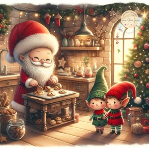 Santa’s Baking Treats Clipart – Cute Christmas Santa Claus and Elves ...