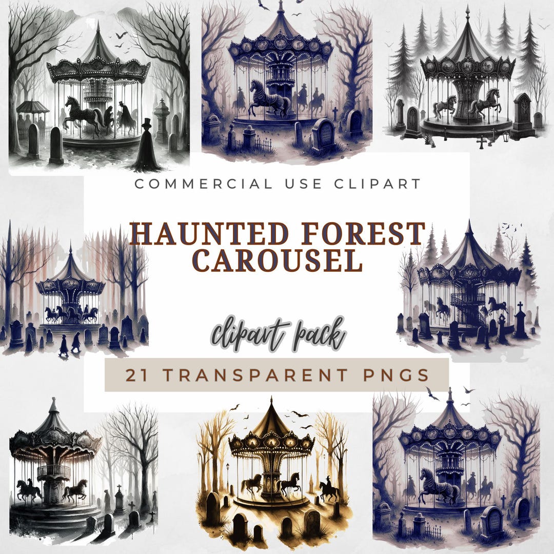 Haunted Carousel Clipart: Gothic Graveyard PNG Digital Art - Etsy