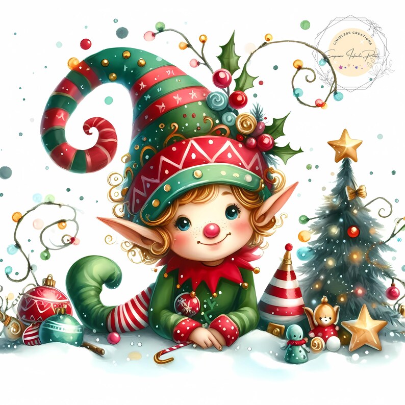Sparkling Christmas Elves Clipart Set | 10 Festive Elf Illustrations ...
