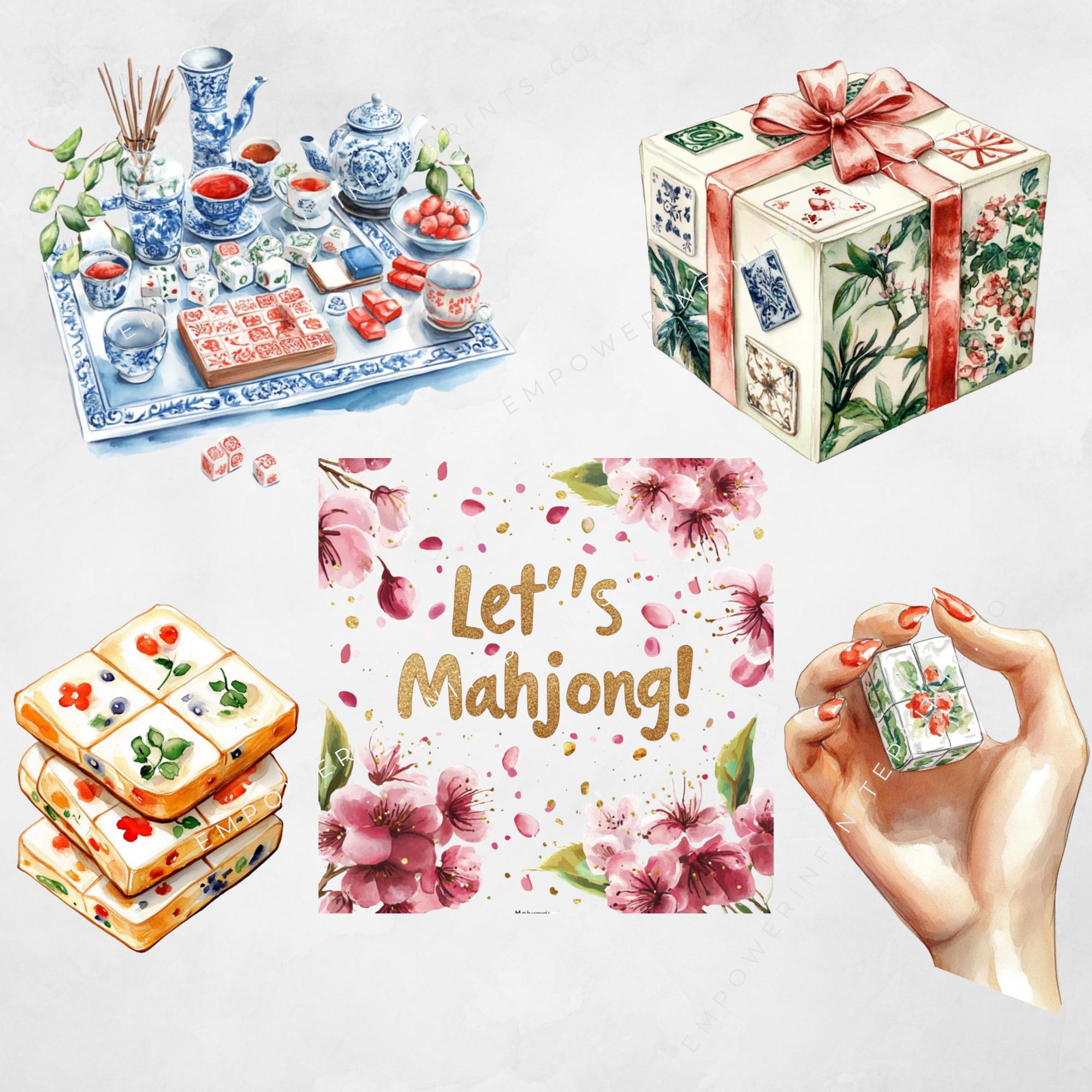 Watercolor Mahjong Clipart Bundle: Chinese Tile Game PNG (digital ...