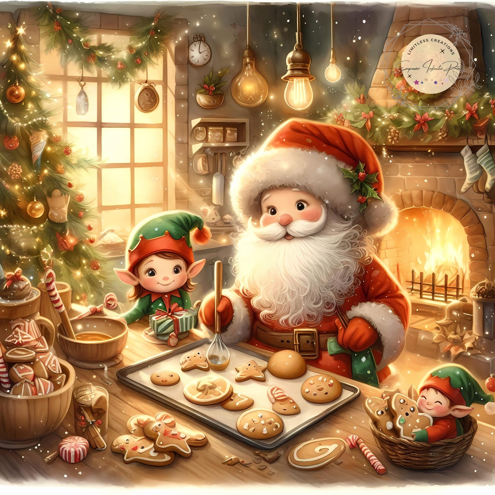 Santa’s Baking Treats Clipart – Cute Christmas Santa Claus and Elves ...