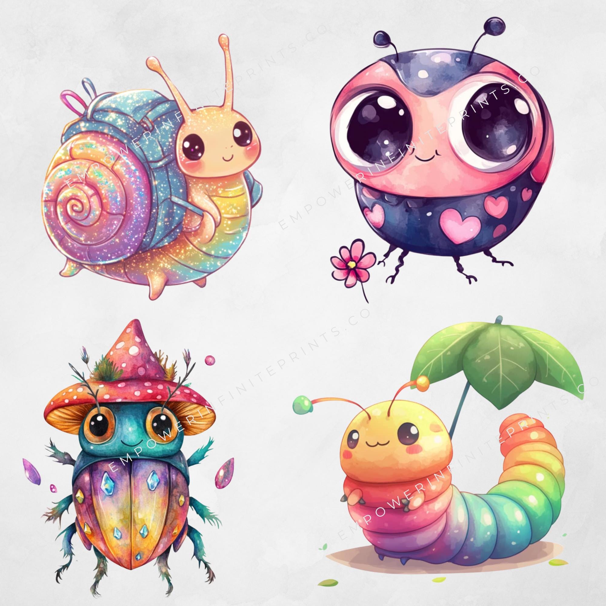 Quirky Bugs PNG Clipart Bundle| Cute Moths, Snails & Insects| Whimsical ...
