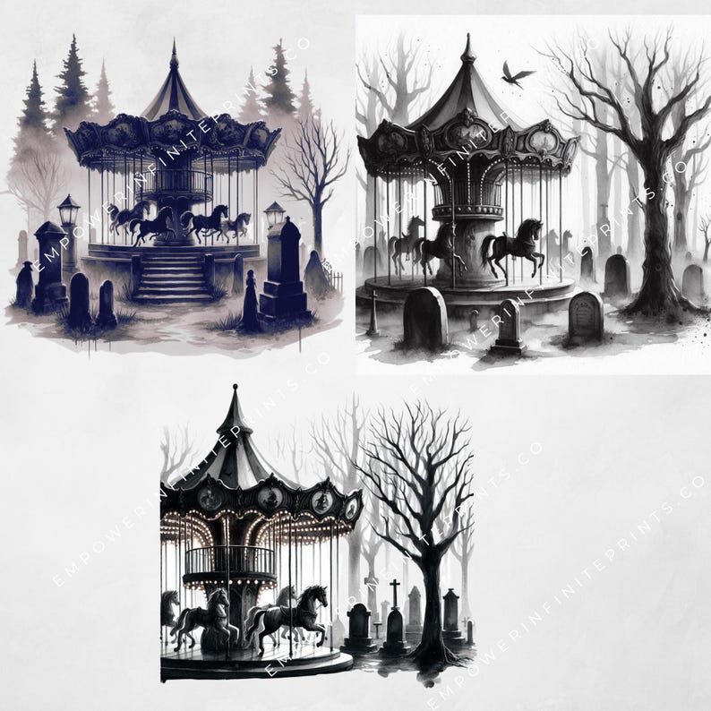 Haunted Carousel Clipart: Gothic Graveyard PNG Digital Art - Etsy